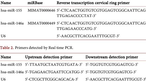 Reverse Transcription Cervical Ring Primer Sequence Table Download