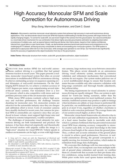 Pdf High Accuracy Monocular Sfm And Scale Correction For Autonomous