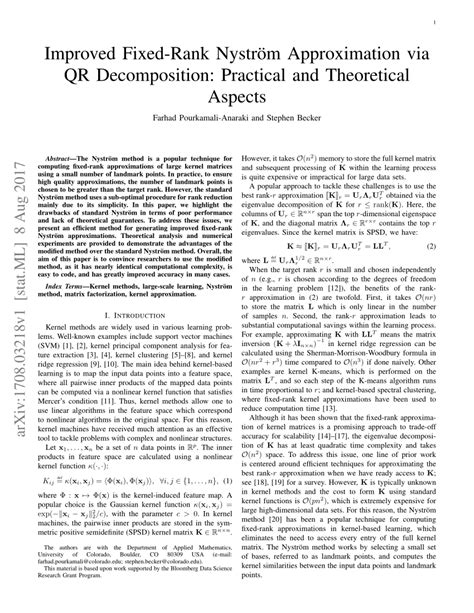 Pdf Improved Fixed Rank Nystrom Approximation Via Qr Decomposition Practical And