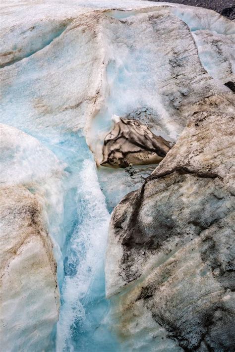 Crevasse In The Ice From Melting At Athabasca Glacier In Jasper