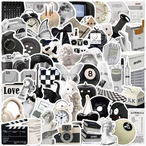Getuscart Aesthetic Stickers Black And White Stickers Pack 60pcs Y2k