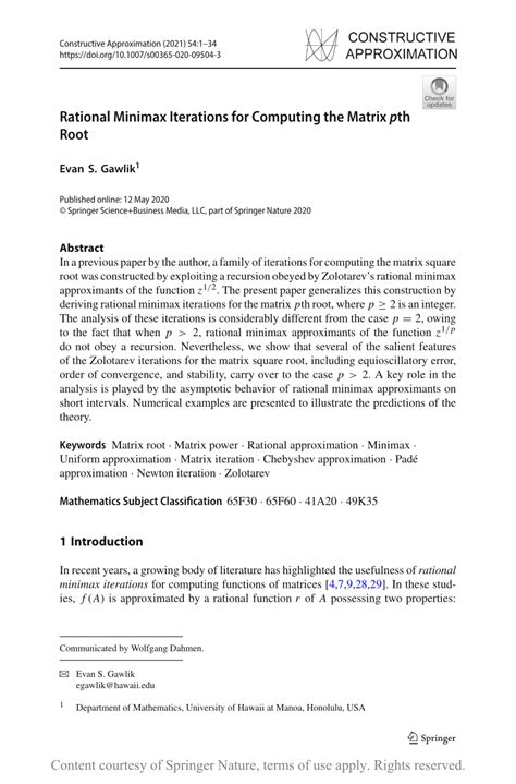 Rational Minimax Iterations For Computing The Matrix Pth Root Request Pdf
