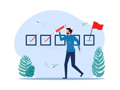 Man Checking Progress Or Tracking Goals Checklist Stock Vector