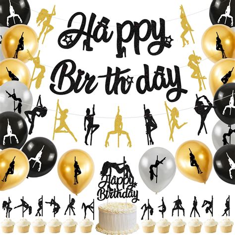 Obussgar Black Gold Pole Dancer Birthday Party Decorations