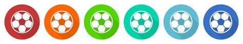 축구 아이콘 세트 웹 디자인 및 모바일 응용 프로그램에 대한 6 가지 색상 옵션의 평면 디자인 벡터 일러스트레이션 Championship에 대한 스톡 벡터 아트 및 기타