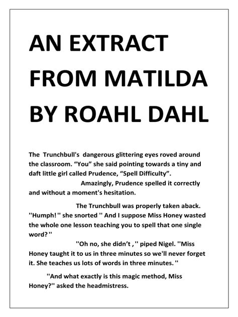 An Extract From Matilda By Roahl Dahl Pdf