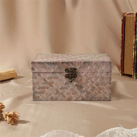 1개의 Pu 목재 보관 상자 모조 대나무 짜임새 사각형 뒤집기 보관 케이스와 뚜껑 보석 선물 상자 데스크톱 Temu Republic Of Korea