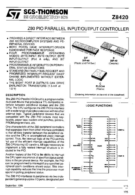 z8420ab1 datasheet 1 15 pages stmicroelectronics z80 pio parallel