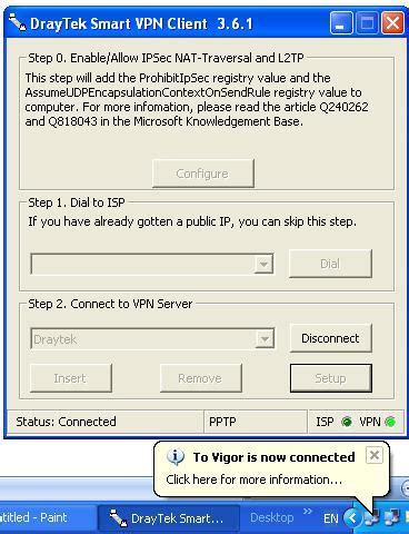 Host To LAN VPN Teleworker To Vigor WinXP To Vigor Router PPTP