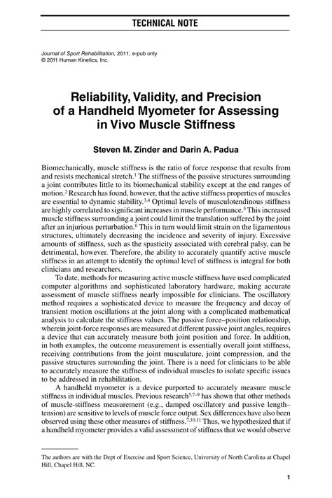 Pdf Reliability Validity And Precision Of A Handheld Myometer For