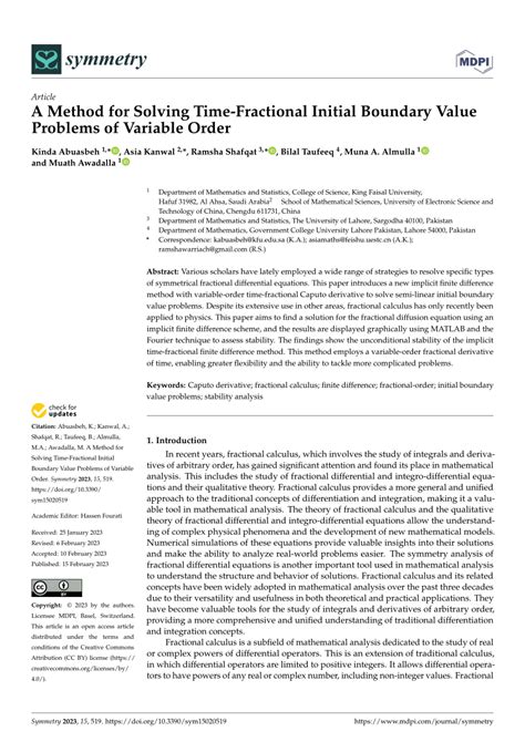 Pdf A Method For Solving Time Fractional Initial Boundary Value