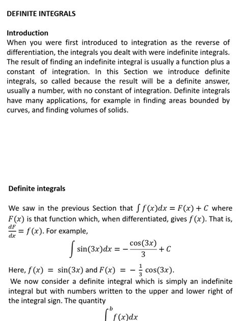 Definite Integrals With Examples Pdf