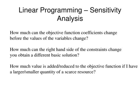 Ppt Linear Programming Sensitivity Analysis Powerpoint Presentation Id