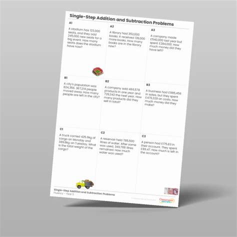Year 5 Single Step Addition And Subtraction Problems Fluency Matrix