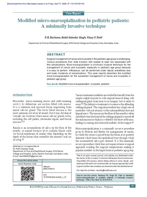 Modified Micro Marsupialization In Pediatric Patients A Minimally Invasive Technique Pdf