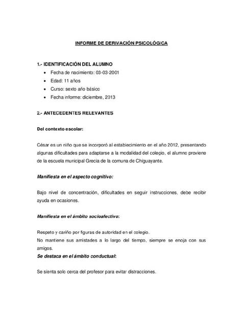 Ejemplo De Informes Psicologicos Pdf