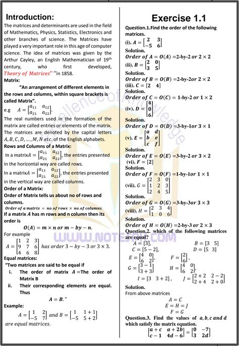 SOLUTION Grade 09th Mathematics Chapters 01 Matrices And Determinants