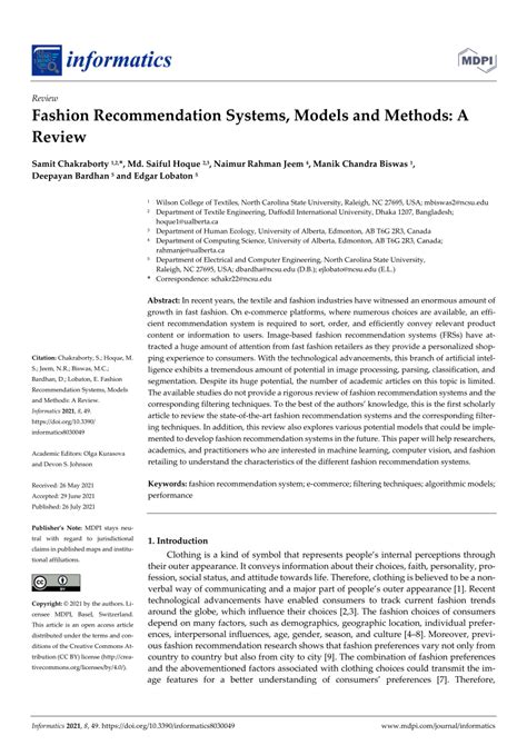 Pdf Fashion Recommendation Systems Models And Methods A Review
