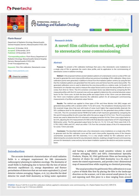 Pdf A Novel Film Calibration Method Applied To Stereotactic Cone Commissioning