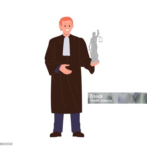 남자 판사 만화 캐릭터 입고 전통적인 검은 가운 벡터 일러스트 레이 션 흰색 절연 개념에 대한 스톡 벡터 아트 및 기타 이미지 개념 검사 변호사 검은색 Istock