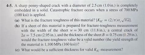 Solved 4 5 A Sharp Penny Shaped Crack With A Diameter Of