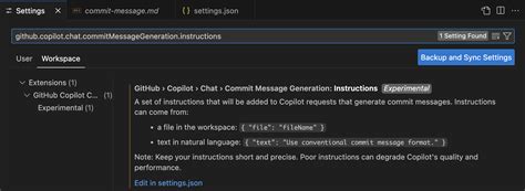 Github Copilot Is Ignoring Commit Message Generation Instructions In Workspace Settings In Vs