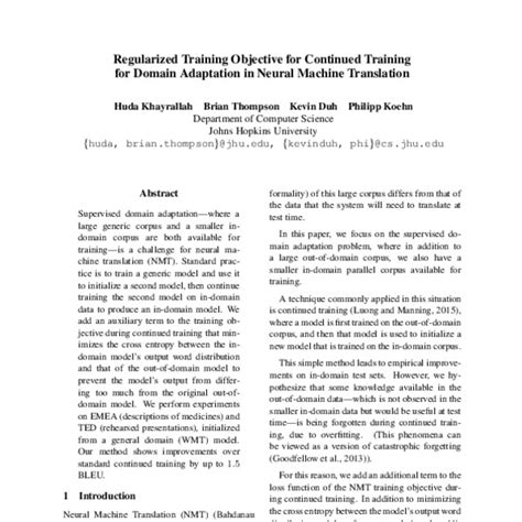 Regularized Training Objective For Continued Training For Domain Adaptation In Neural Machine