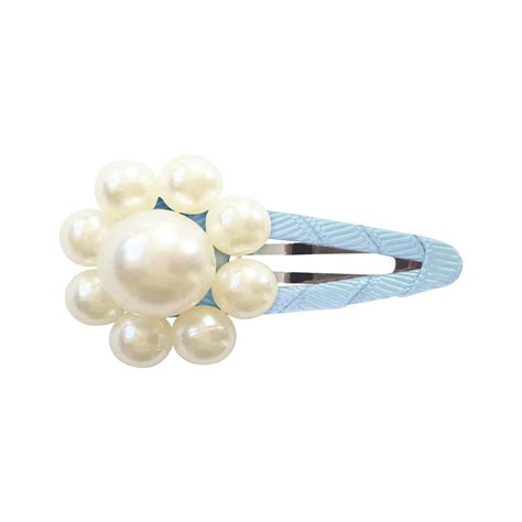 Заколка клик-клак "Pearl Flower", коллекция "Pearl Grosgrain", небесно ...