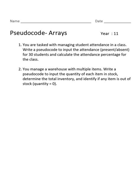 Pseudocode Worksheet 14th Nov Group 3 Pdf