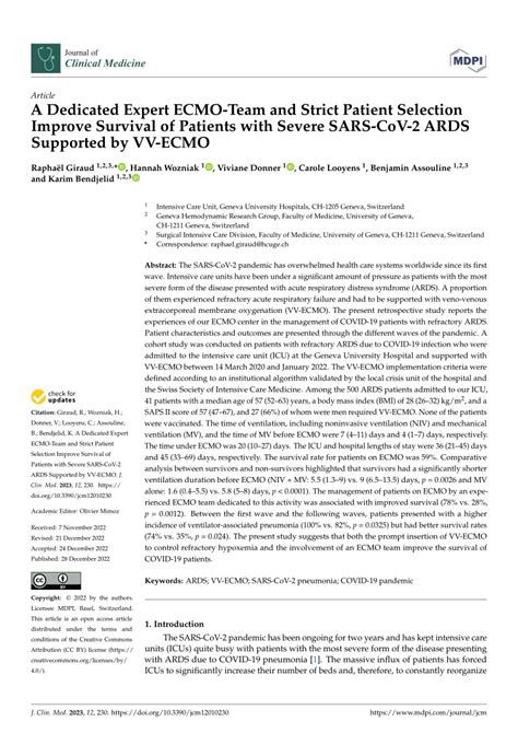 Pdf A Dedicated Expert Ecmo Team And Strict Patient Selection Improve Survival Of Patients