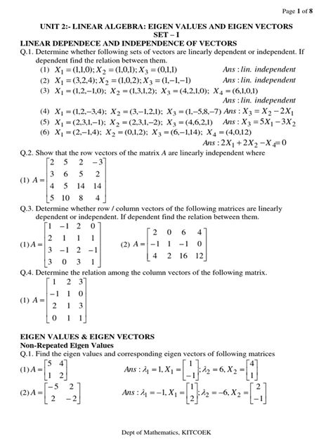 Eigen Values Eign Vectors Qb Pdf Matrix Mathematics Eigenvalues And Eigenvectors