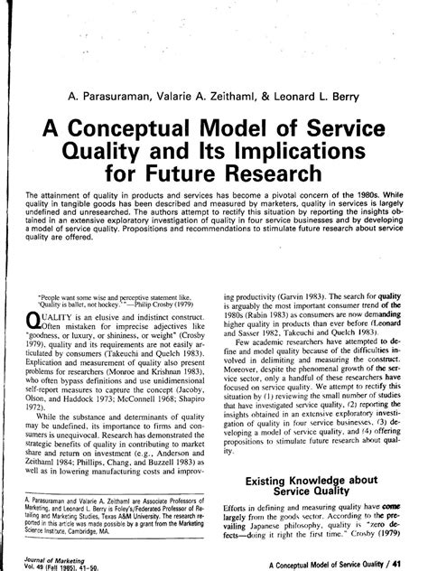 A Conceptual Model Of Service Quality And Its Implications For Future