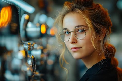 Young Female Uses Artificial Intelligence In System Control Monitoring Center Premium Ai