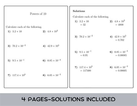 Powers Of 10 Worksheet With Solutions Teaching Resources