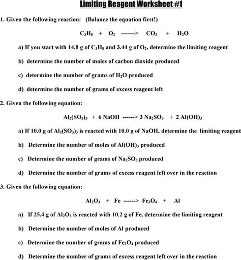 Limiting Reagent Worksheet 1 Pdf — Db