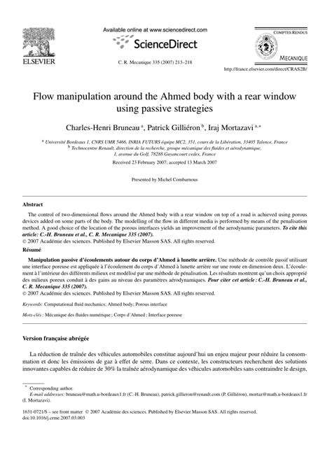 Pdf Flow Manipulation Around The Ahmed Body With A Rear Window Using