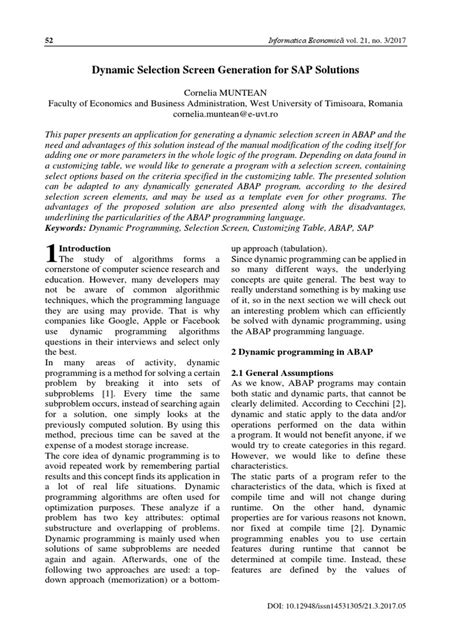 Dynamic Selection Screen Generation For Sap Solutions Pdf