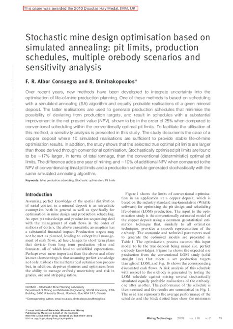 Pdf Stochastic Mine Design Optimisation Based On Simulated Annealing