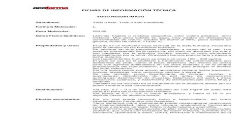 FICHAS DE INFORMACIÓN TÉCNICA - · PDF fileEl yodo se usa en la ...