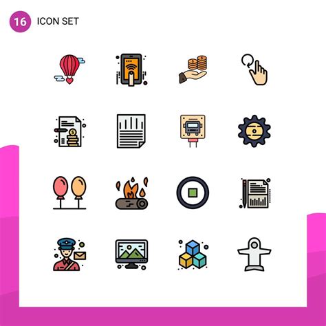 16 Thematic Vector Flat Color Filled Lines And Editable Symbols Of Hand