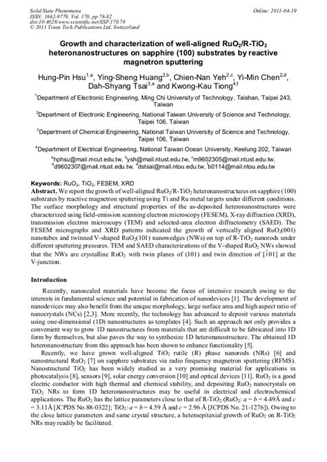 Growth And Characterization Of Well Aligned Ruo2 R Tio2 Heteronanostructures On Sapphire 100