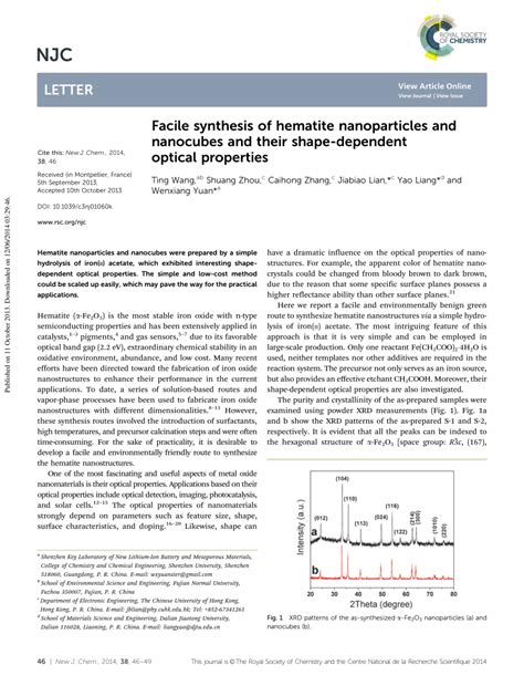 Pdf Facile Synthesis Of Hematite Nanoparticles And Nanocubes And Their Shape Dependent Optical