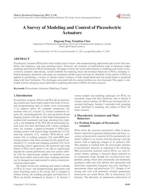 Pdf A Survey Of Modeling And Control Of Piezoelectric Actuators