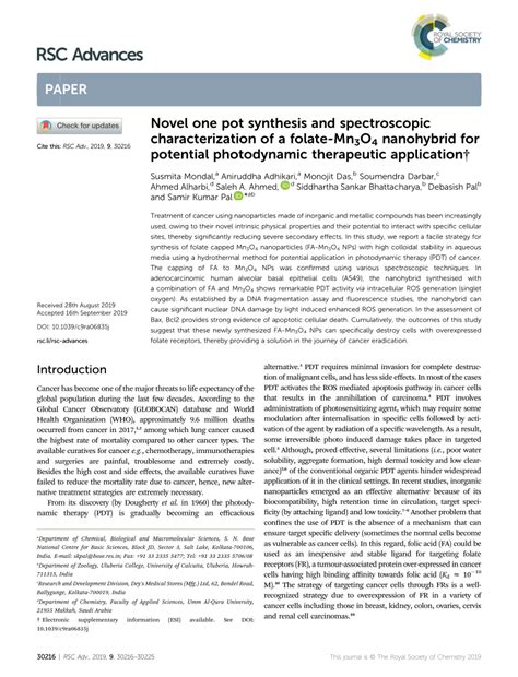 Pdf Novel One Pot Synthesis And Spectroscopic Characterization Of A