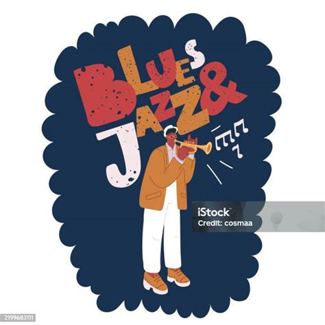 트럼펫 부는 음악가 작곡의 만화 벡터 그림 트럼펫 연주자 파이프에서 연주하는 남성 캐릭터 음악 재즈 밴드 엔터테인먼트 콘서트 Classical Concert에 대한 스톡