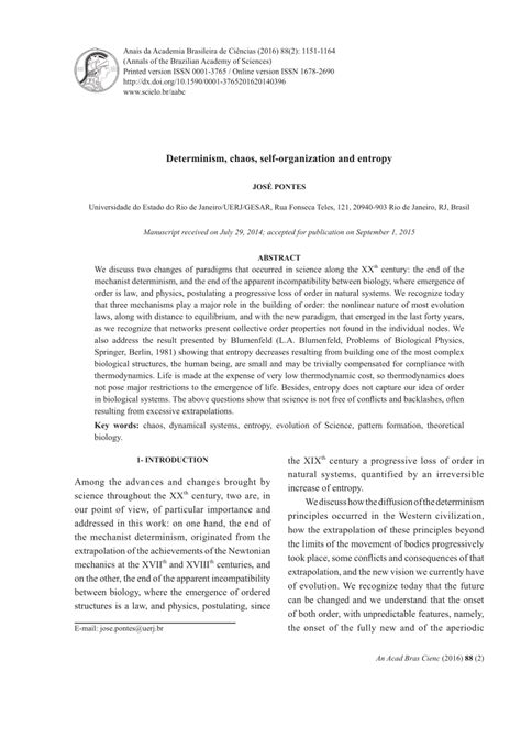 Pdf Determinism Chaos Self Organization And Entropy