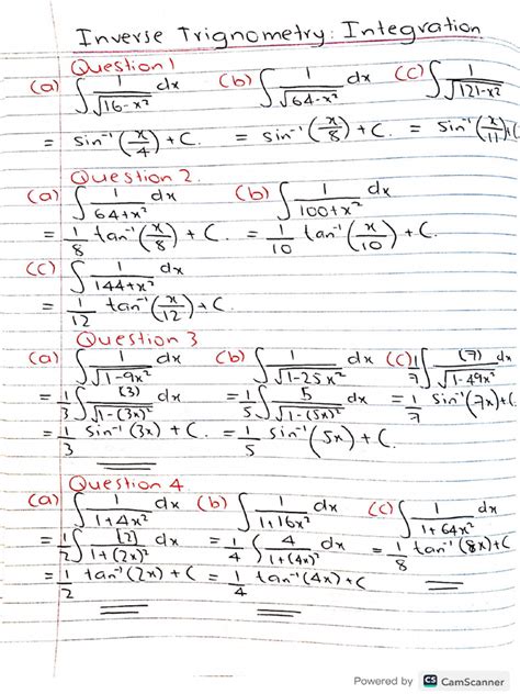 inverse trig integration solutions 1 1 pdf