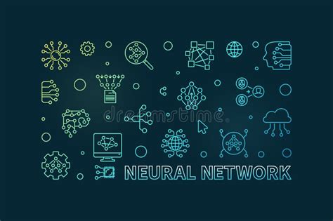 Neural Network Line Horizontal Colored Banner Vector Ai Technology Linear Illustration Stock