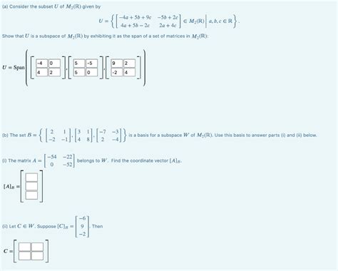 Solved A Consider The Subset U Of M2 R Given By U {[1 [