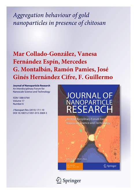 Pdf Aggregation Behaviour Of Gold Nanoparticles In Presence Of Chitosan